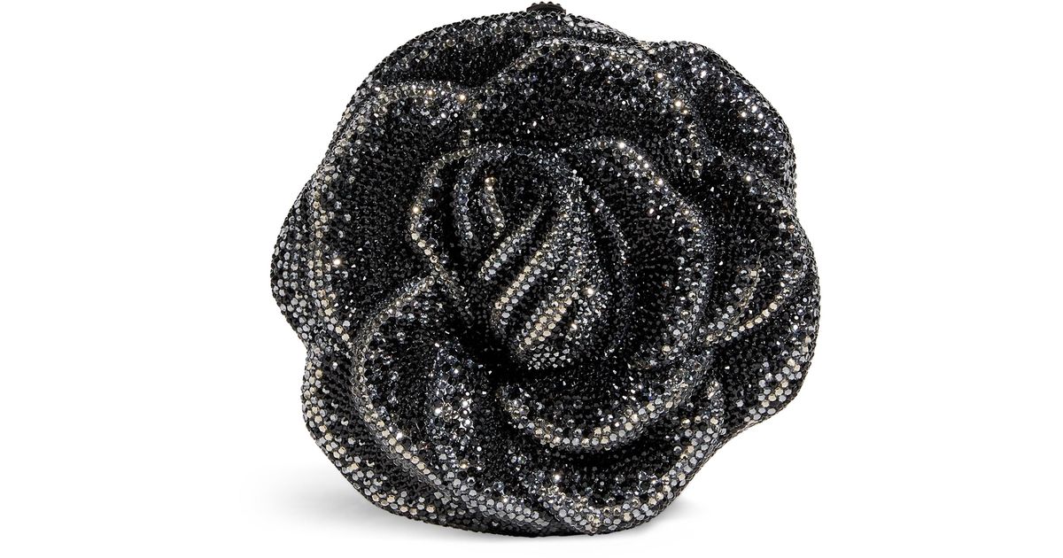 Judith Leiber Crystal-Embellished Rose Clutch Bag in Black | Lyst