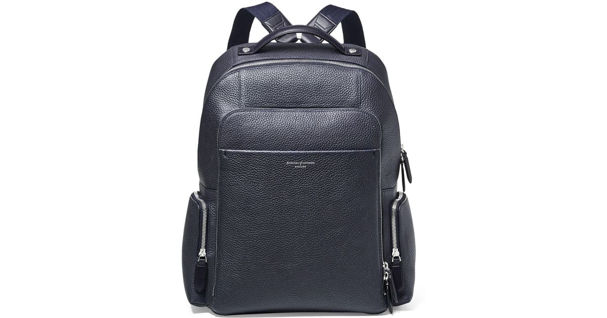 Aspinal of London Pebbled Leather Reporter Zipped Backpack in Blue for ...