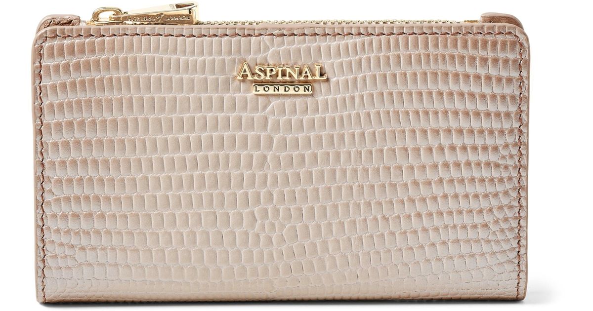Aspinal of London Patent Leather Mayfair Wallet in Natural | Lyst