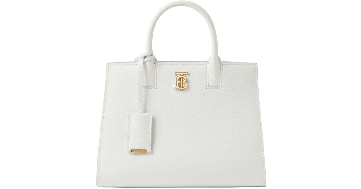 Burberry Leather Mini Frances Tote Bag in White | Lyst