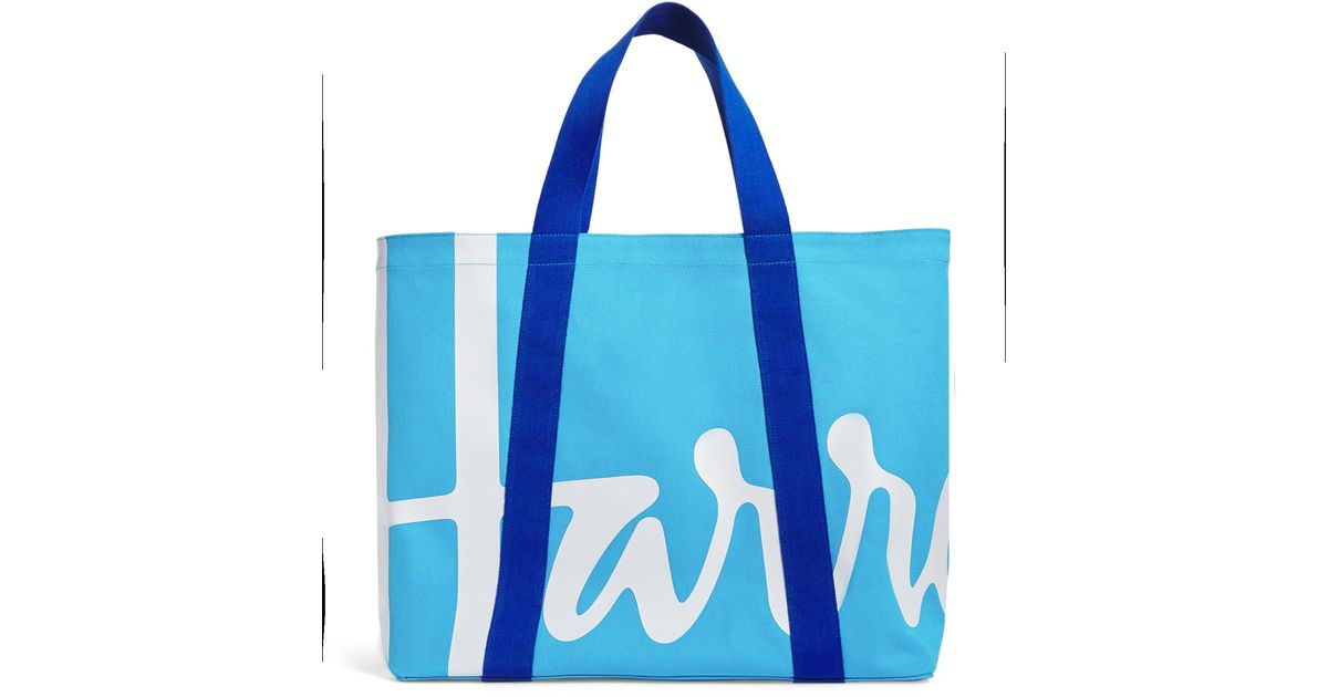 Harrods Large Cotton Logo Tote Bag in Blue | Lyst UK