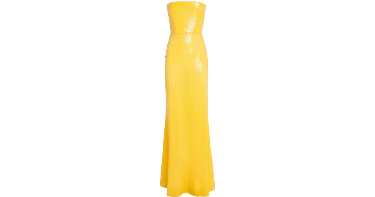 Alex Perry Sequin Strapless Gown in Yellow | Lyst