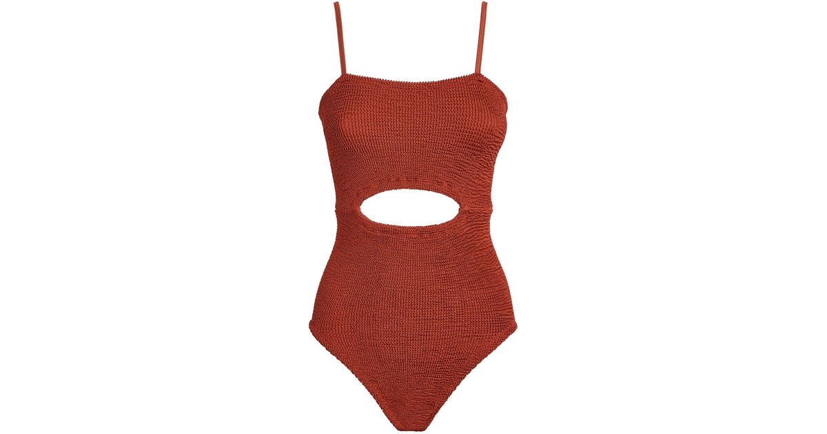 Hunza G Synthetic Lara Swimsuit in Brown - Lyst Hunza G Synthetic Lara Swimsuit in Brown - Lyst