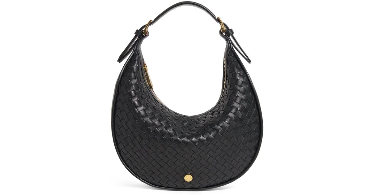 Harrods Small Leather Woven Crescent Shoulder Bag in Black | Lyst