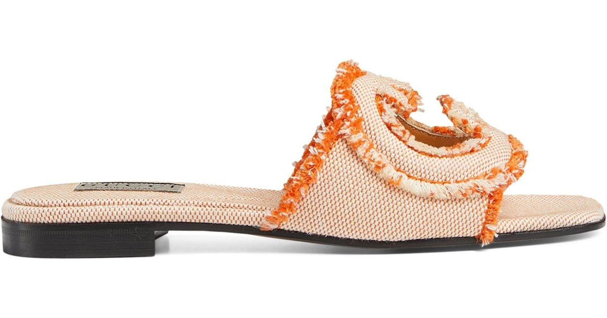 Gucci Canvas Interlocking G Sandals in Natural | Lyst