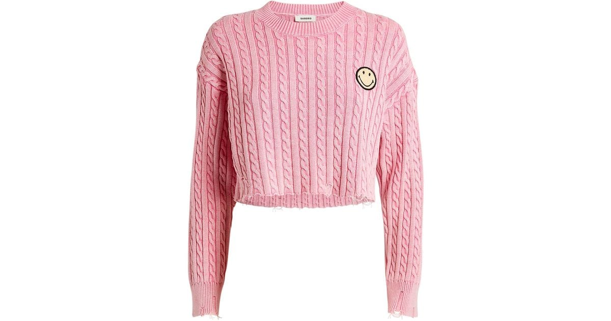 Sandro Cropped Smiley Sweater in Pink | Lyst
