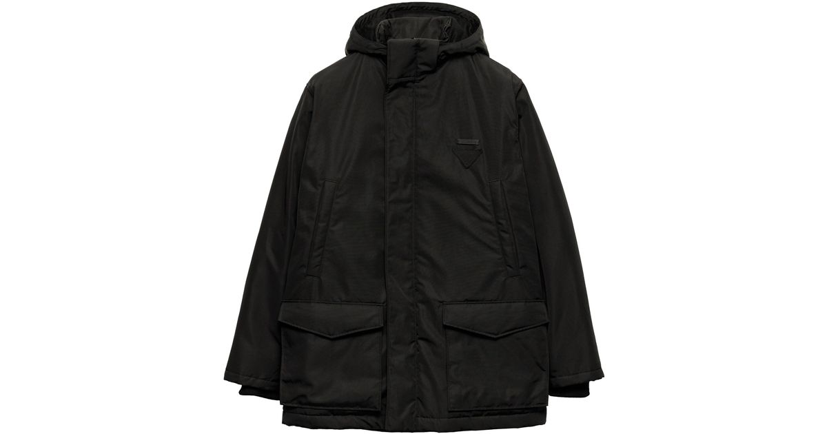 Prada Down Hooded Technical Jacket in Black for Men | Lyst UK