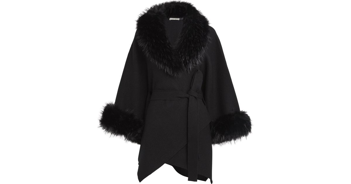 Alice + Olivia Faux Fur-Trim Joanna Cardigan in Black | Lyst