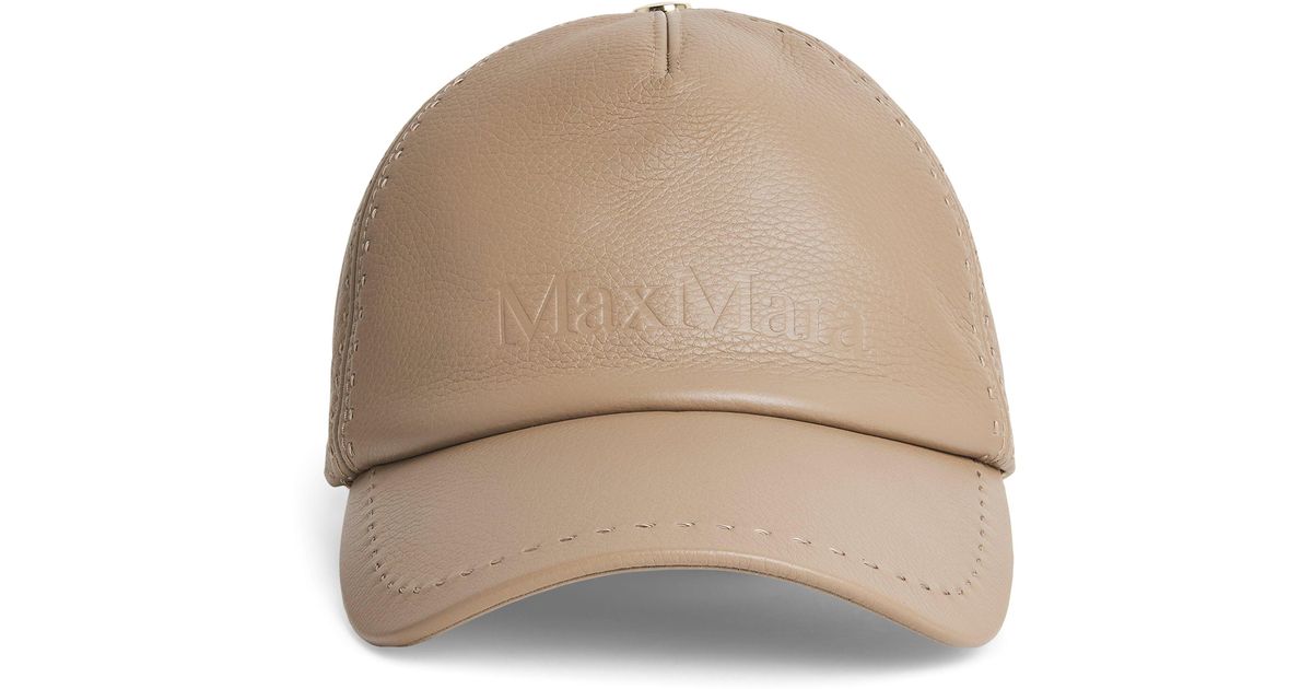 Max Mara Leather Logo Cap in Natural | Lyst