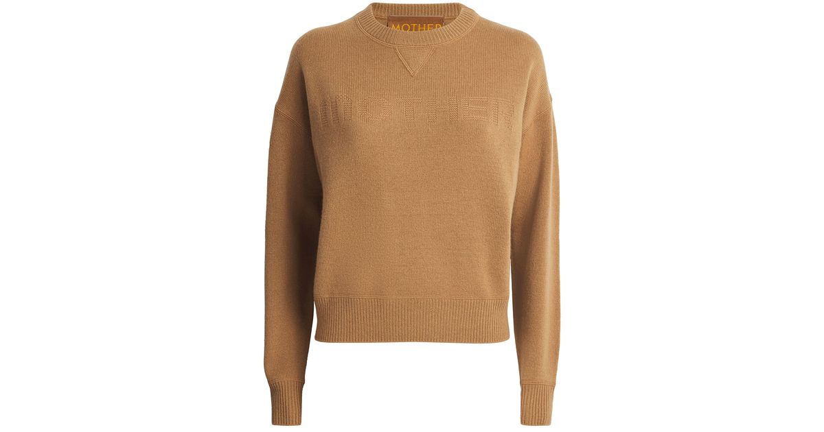 Mother Cashmere Logo Sweater in Brown | Lyst