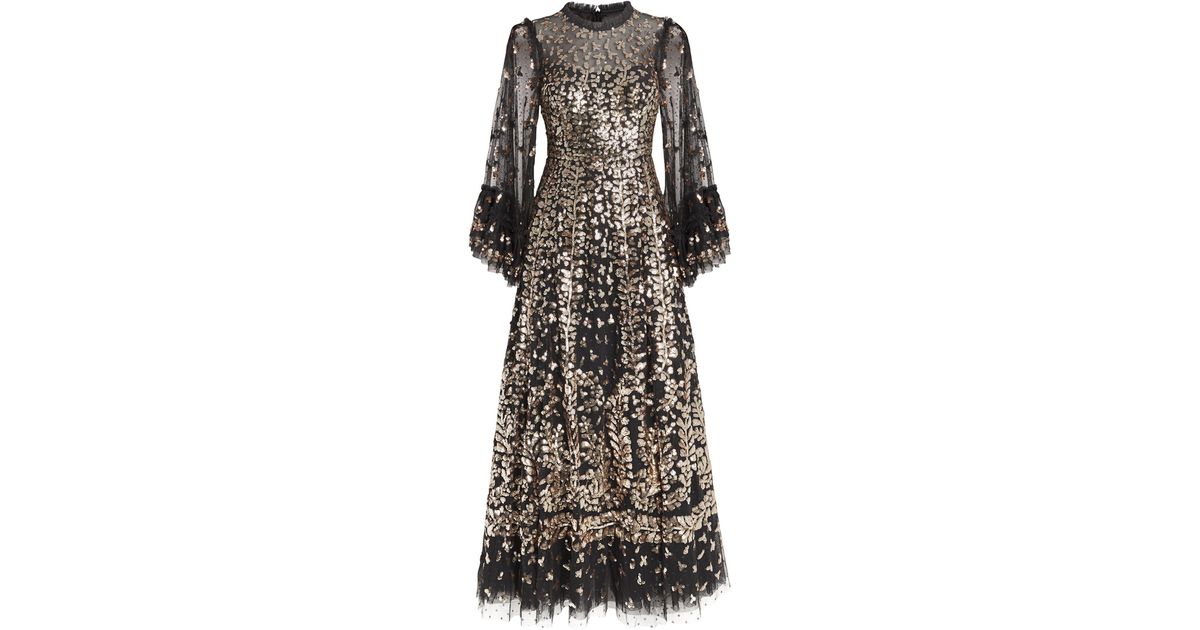 Needle & Thread Sequin-Embellished Fern Gown in Black | Lyst