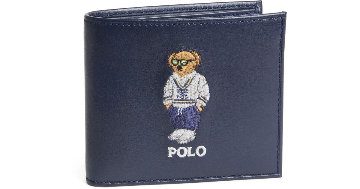 Polo Ralph Lauren Leather Polo Bear Bifold Wallet in Blue for Men ...