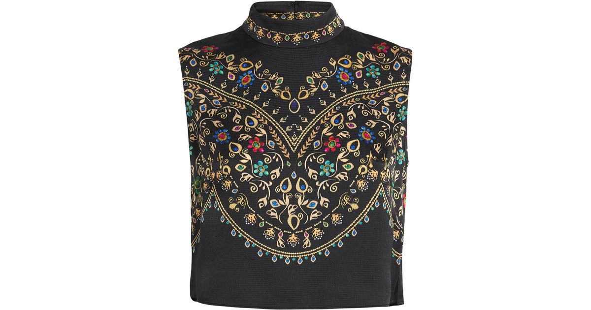 Saloni Satin Pendant Stripe Cropped Ren Blouse in Black | Lyst UK