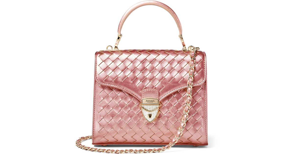 Aspinal of London Midi Metallic Leather Mayfair Bag in Pink | Lyst