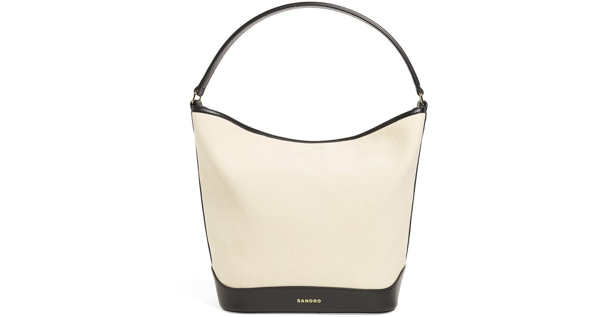 Sandro Canvas-Leather Tangoso Bucket Bag in White | Lyst