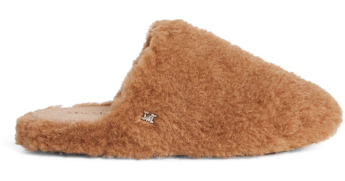 Max Mara Camel-Silk Teddy Slippers in Brown | Lyst