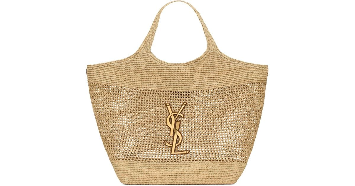 Saint Laurent Raffia Icare Tote Bag in Metallic | Lyst