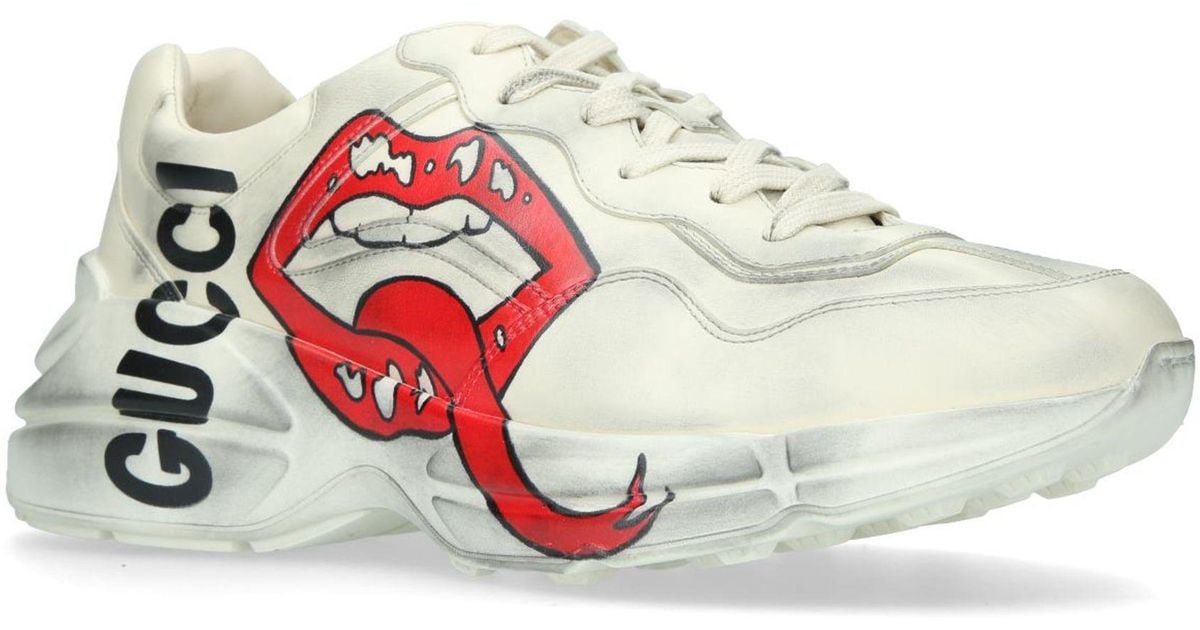 Gucci Rhyton Leather Sneakers With Maxi Mouth in White for Men | Lyst