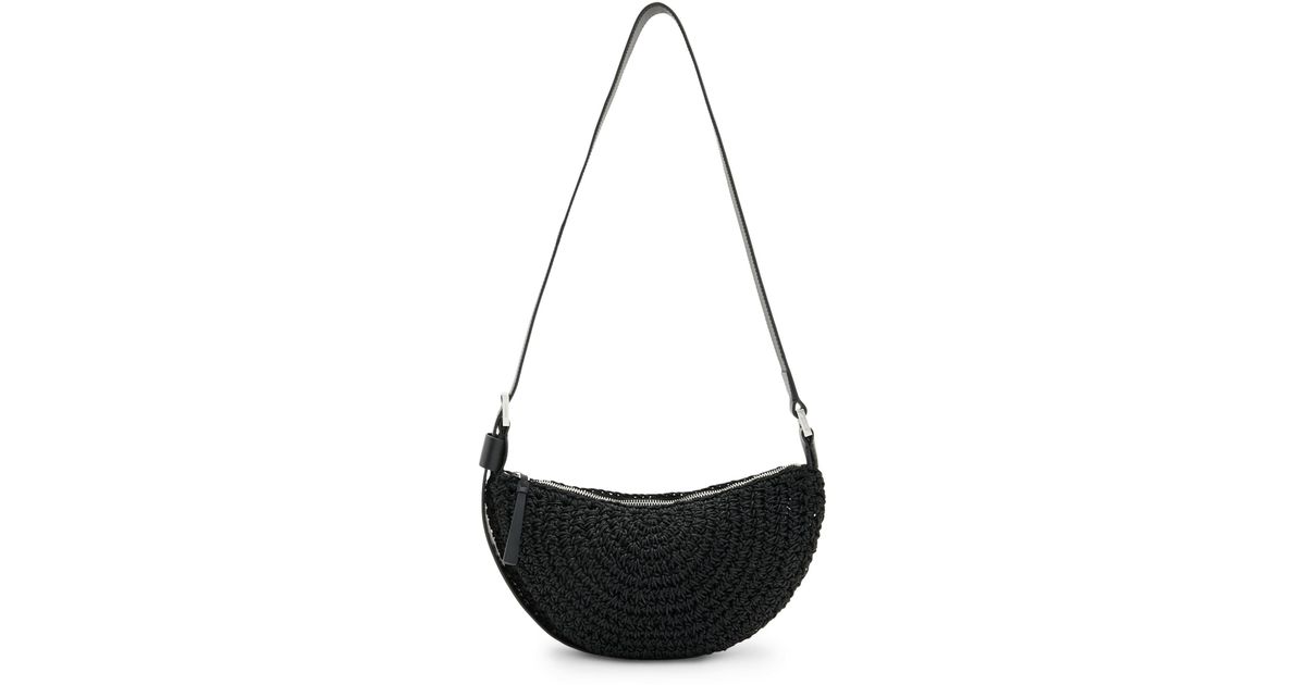 AllSaints Crochet Half Moon Cross-body Bag in Black | Lyst