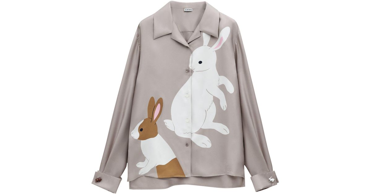 Loewe X Suna Fujita Silk Rabbit Shirt in Gray | Lyst