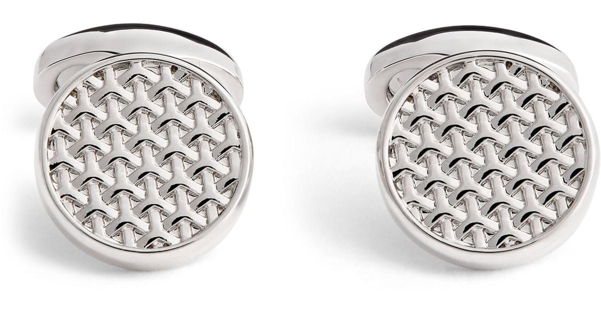 Babette Wasserman Rhodium-Plated Woven Round Cufflinks in White for Men ...