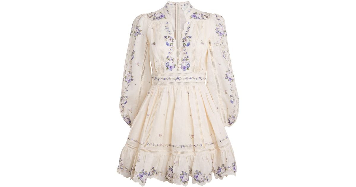Zimmermann Linen Patience Mini Dress in White | Lyst UK