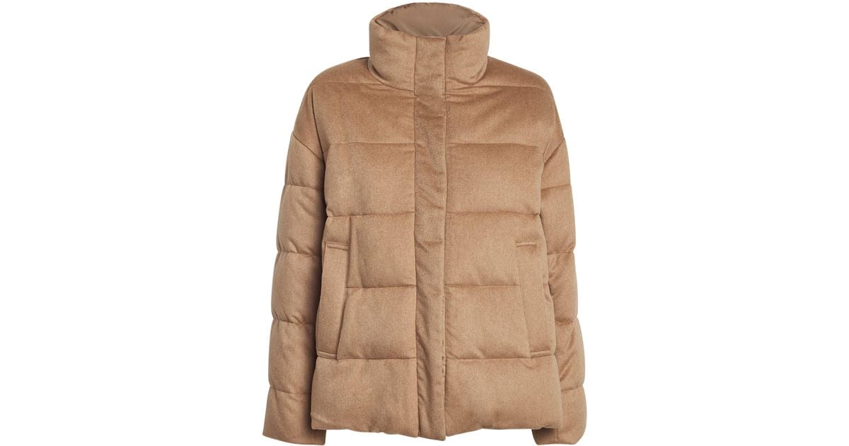 Max Mara Camel Down Reversible Puffer Jacket in Brown | Lyst