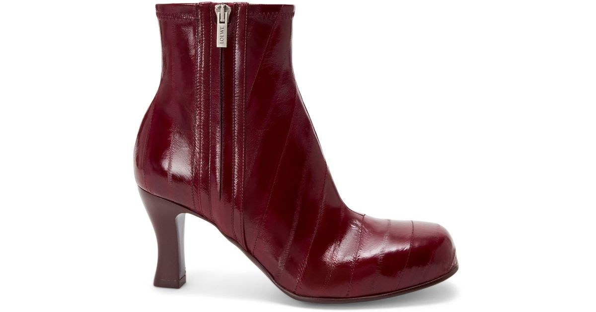 Loewe Eel Leather Bobine Ankle Boots 75 in Red | Lyst
