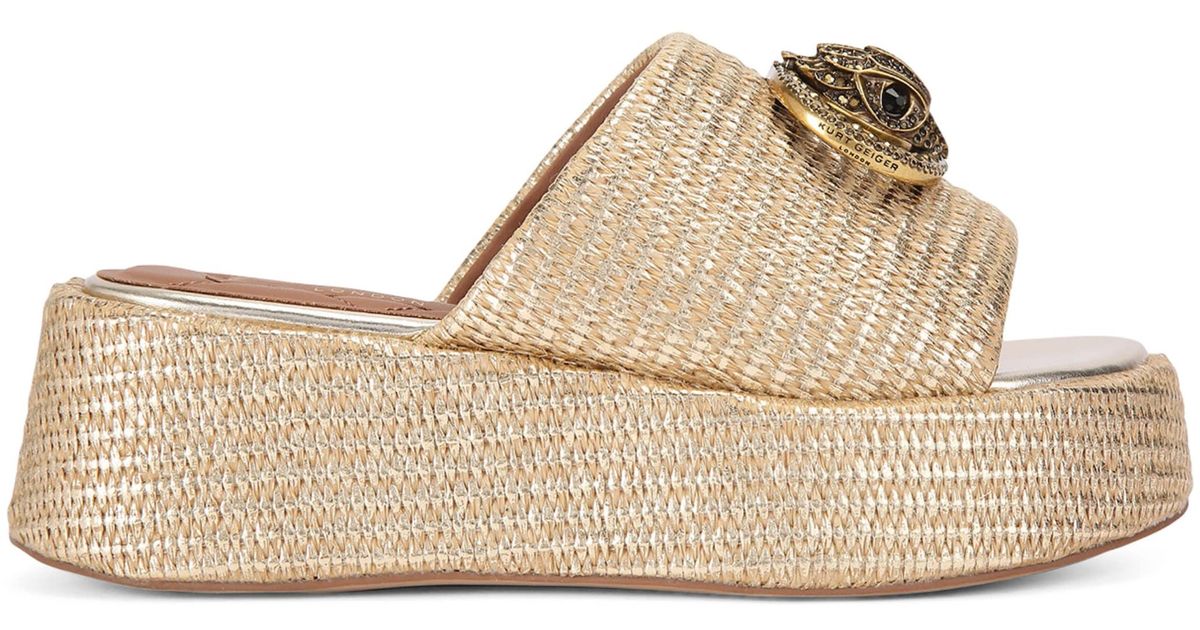Kurt Geiger Woven Chelsea Flatform Mules in Natural | Lyst