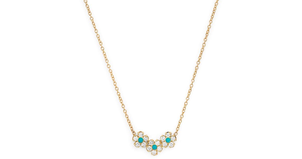 Jennifer Meyer Mini, Diamond And Flower Necklace in Metallic | Lyst UK