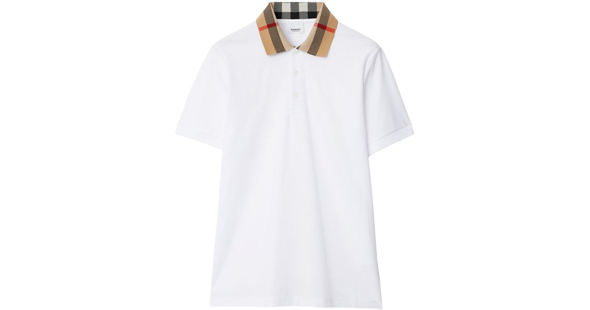 Burberry Cotton Check-Collar Polo Shirt in White for Men | Lyst