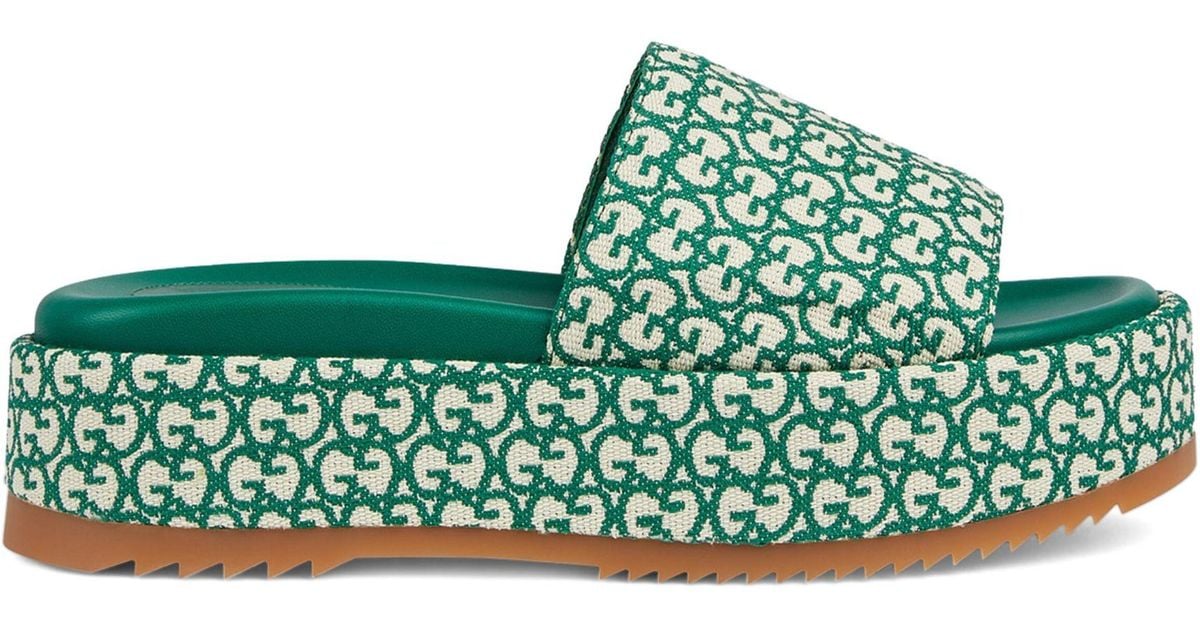 Gucci Interlocking G Platform Slides in Green | Lyst