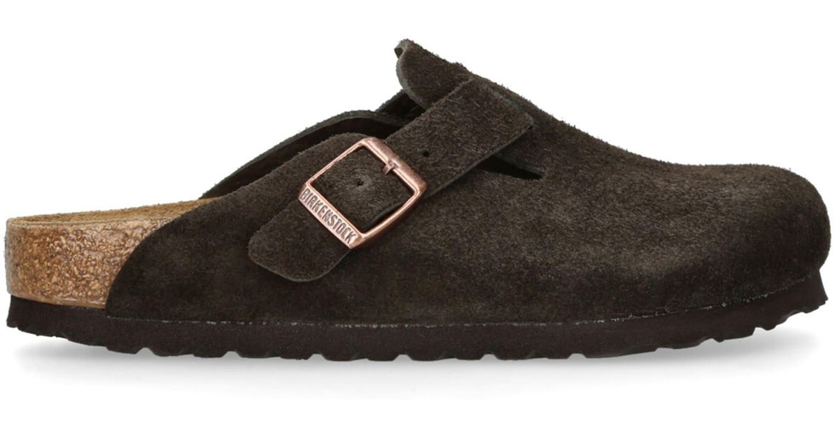 Birkenstock Suede Boston Clogs in Brown | Lyst