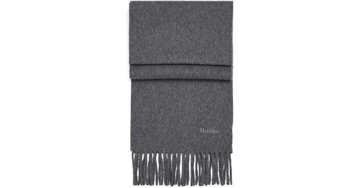 Max Mara Wool Fringe Scarf in Grey | Lyst UK