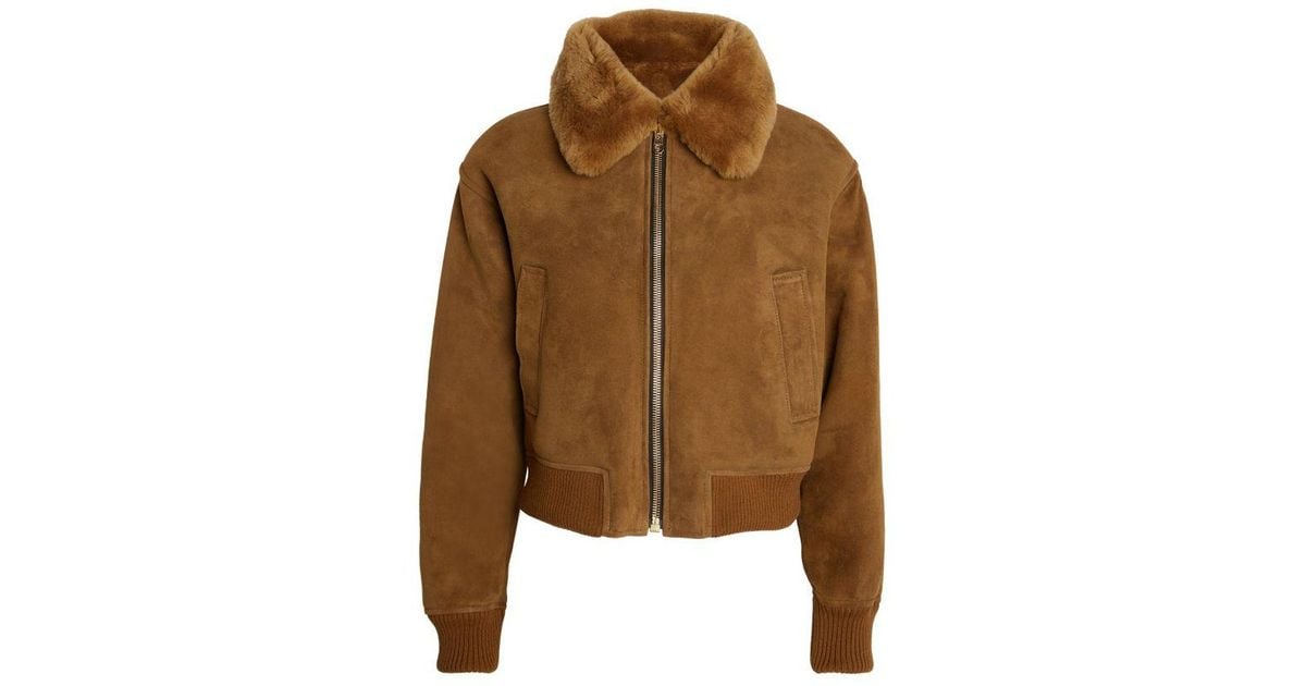 Sandro Shearling-Suede Bomber Jacket in Brown | Lyst UK