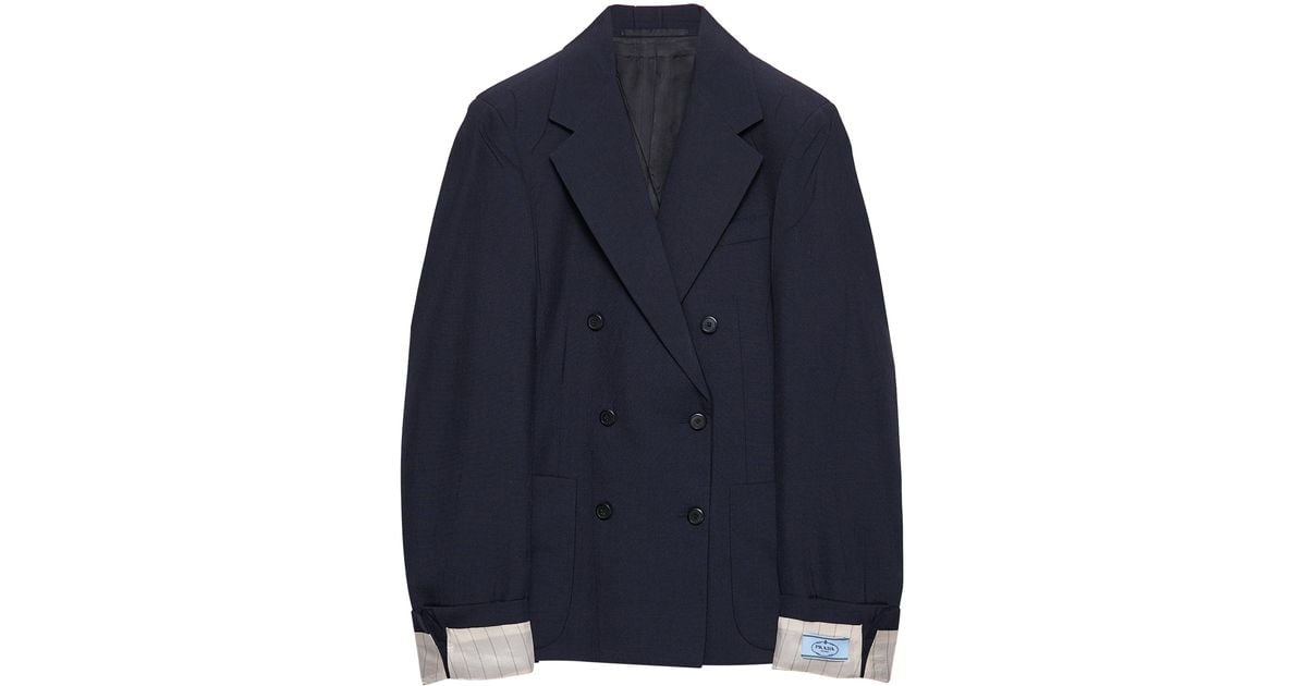Prada Kid Mohair-Wool Double-Breasted Blazer in Blue | Lyst Canada