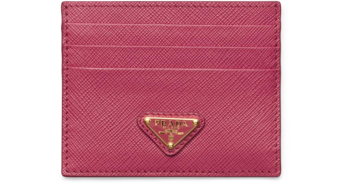Prada Saffiano Leather Card Holder in Pink | Lyst UK