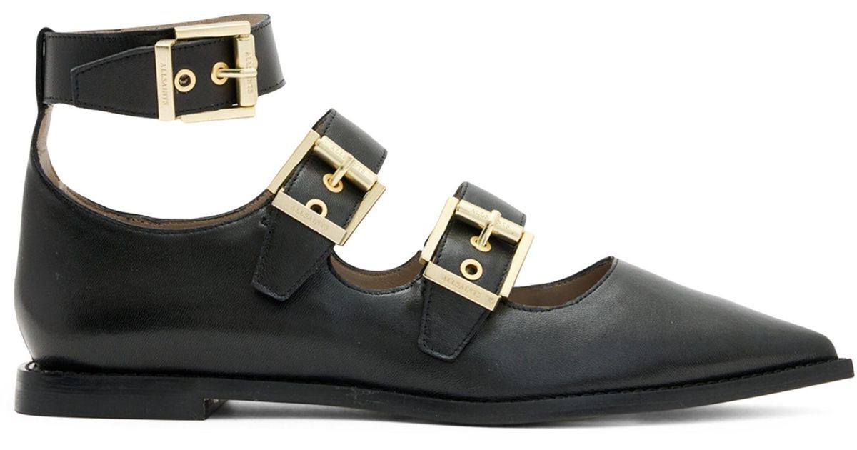 AllSaints Leather Susan Buckle Flats in Black | Lyst