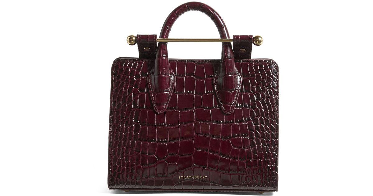 Strathberry Croc-Embossed Leather Nano Tote Bag in Purple | Lyst
