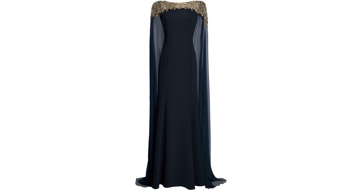Jenny Packham Embellished Cape-Overlay Oka Gown in Blue | Lyst UK