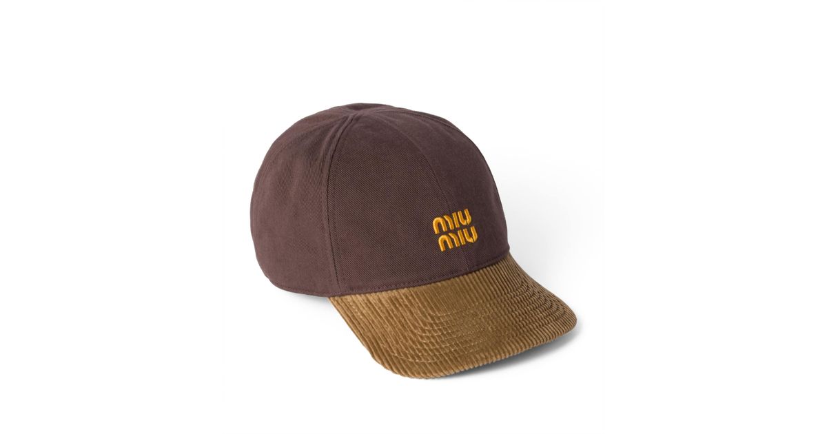 Miu Miu Denim Corduroy Baseball Cap in Brown | Lyst UK
