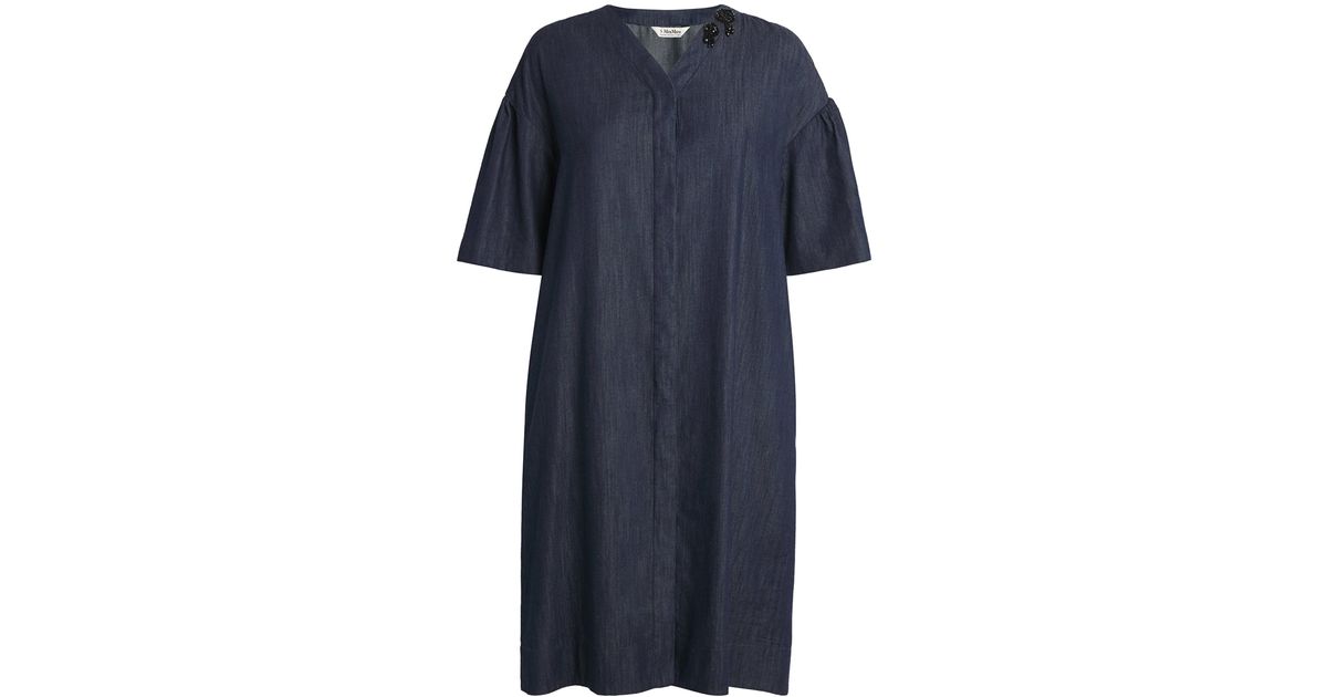 Max Mara Denim Embellished Maxi Dress in Blue | Lyst