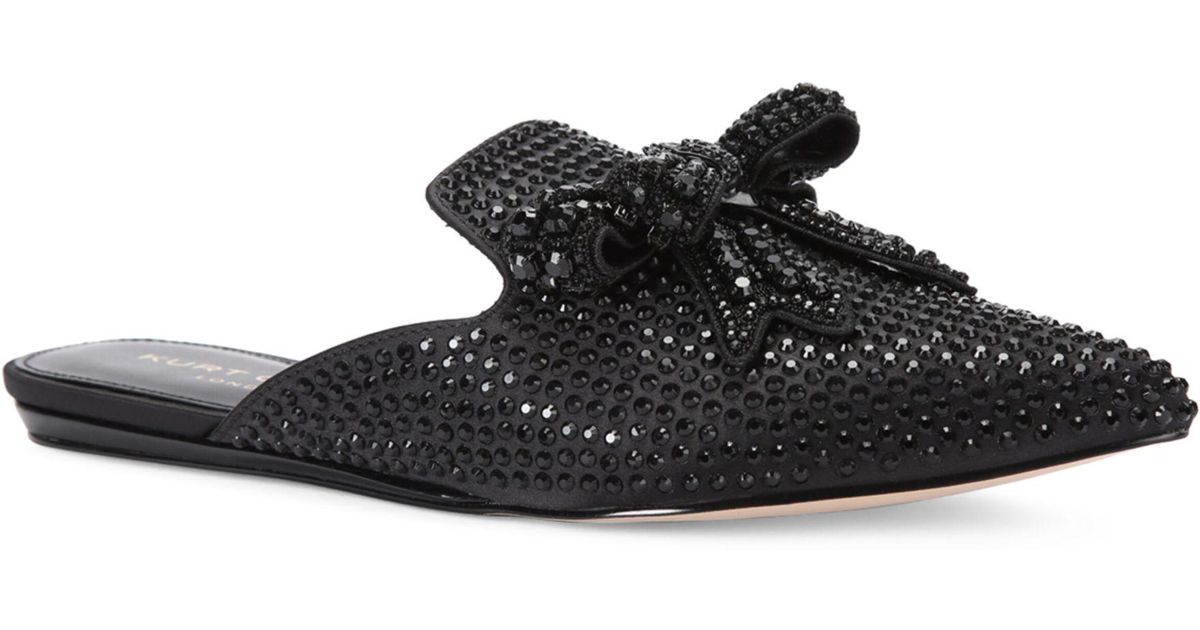 Kurt Geiger Satin Crystal-Embellished Bow Mules in Black | Lyst