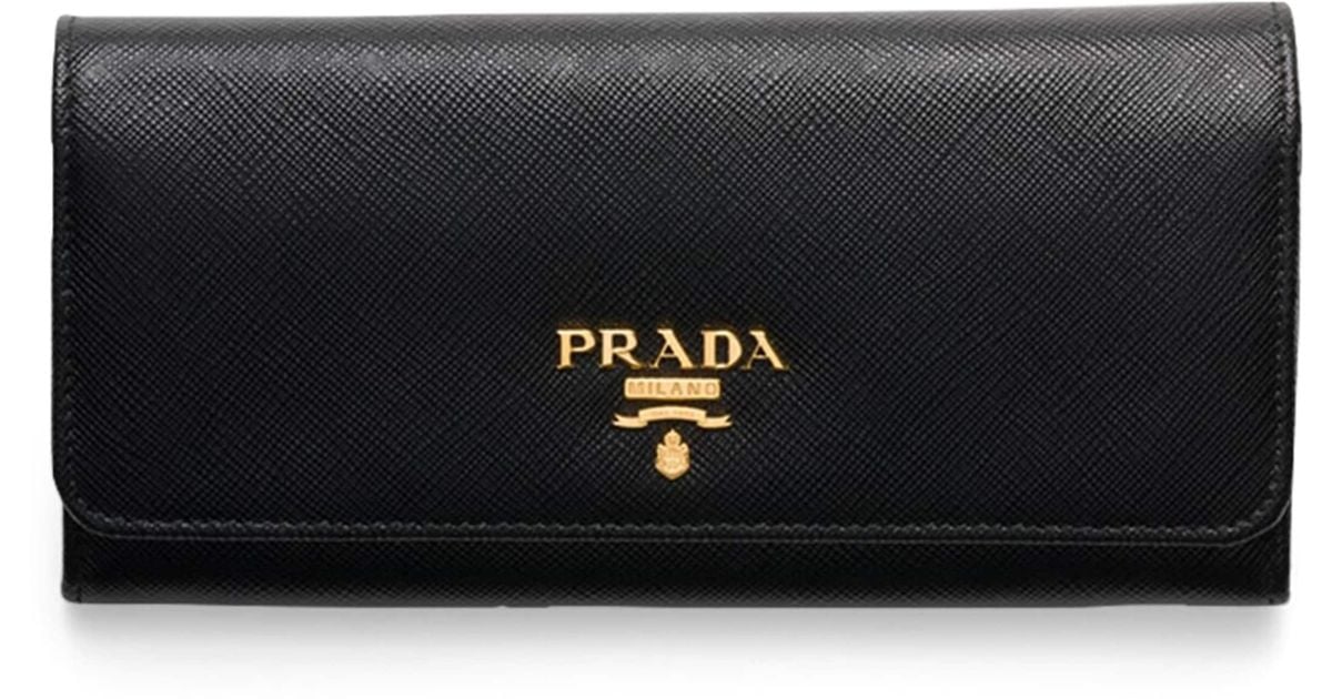 Prada Large Saffiano Leather Wallet in Black | Lyst UK