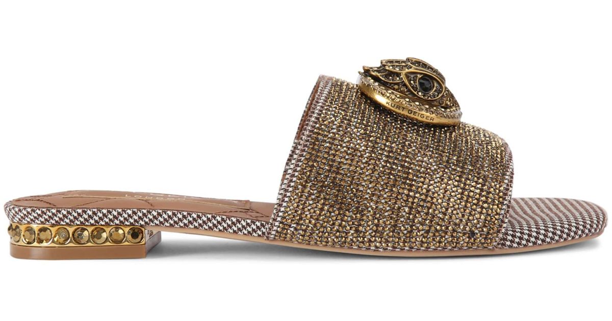 Kurt Geiger Houndstooth Crystal-Embellished Chelsea Sandals in Brown | Lyst