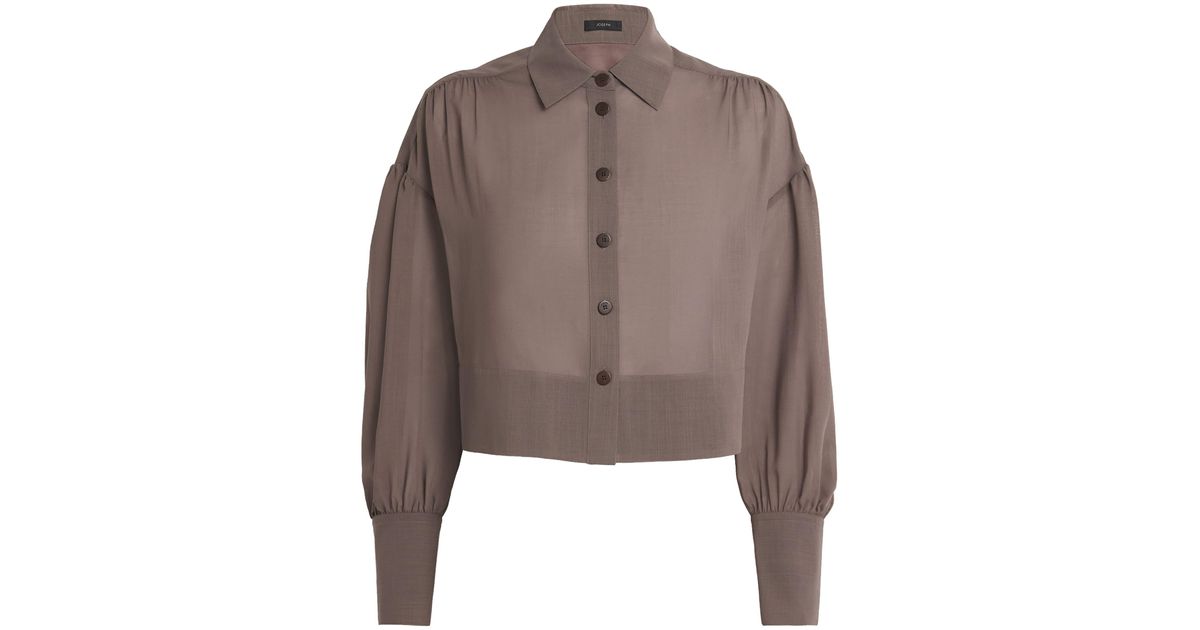 JOSEPH Wool-Blend Voile Anais Blouse in Brown | Lyst UK