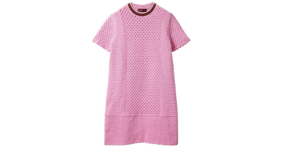 Gucci Cotton Crochet-Effect Mini Dress in Pink | Lyst UK
