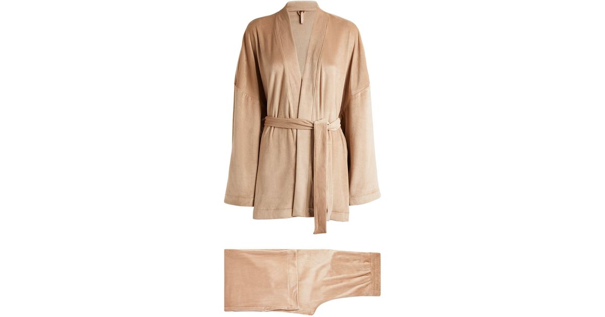 Skims Velour Wrap Pyjama Set in Natural | Lyst