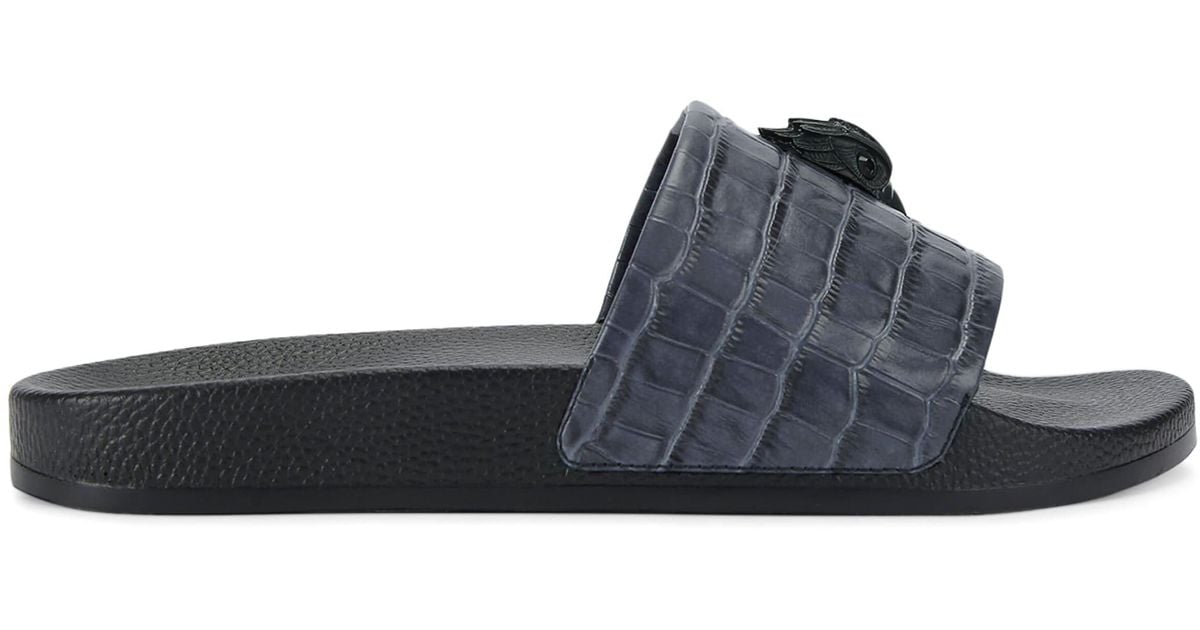 Kurt Geiger Leather Croc-Embossed Eagle Slides in Blue for Men | Lyst