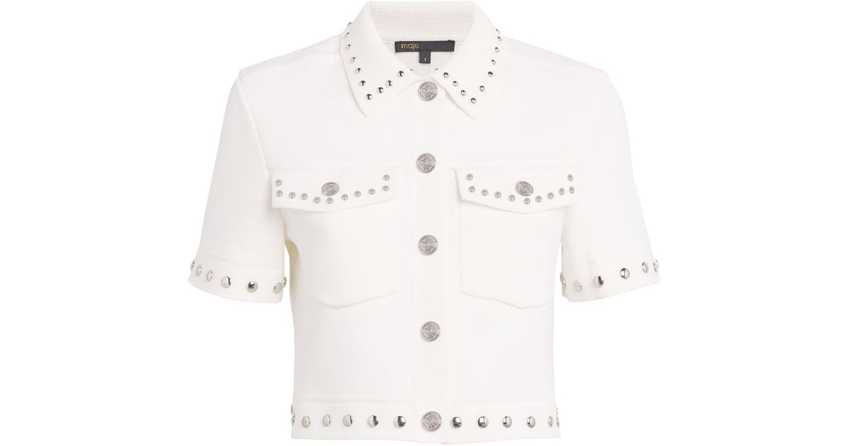 Maje Short-Sleeve Studded Jacket in White | Lyst Canada